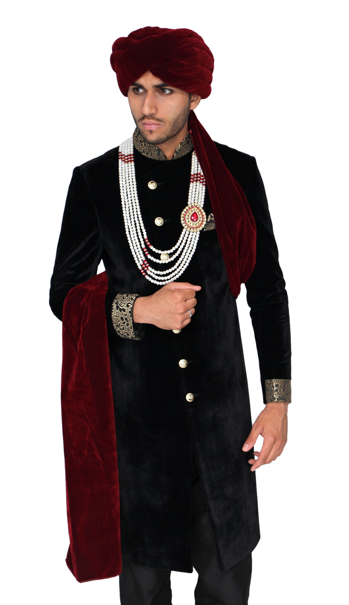 Maroon Velvet Turban Safa Hat with Trail – Sherwanisale.com