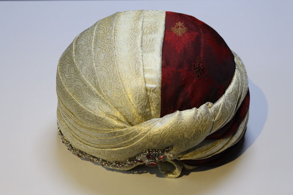 Maroon and Off-White Turban Safa Hat – Sherwanisale.com