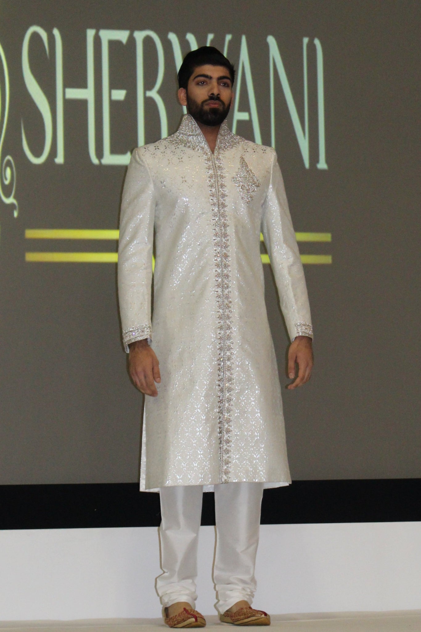 Ivory Sherwani with Swarovski and Red Detail – Sherwanisale.com